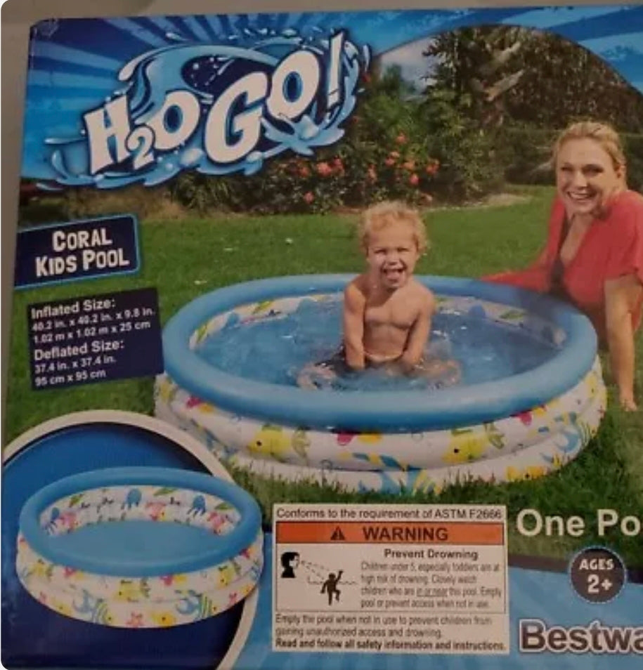 Inflatable Swimming Round Kid Pool 40" Coral Fish 27 Gallon H2O GO Age ...